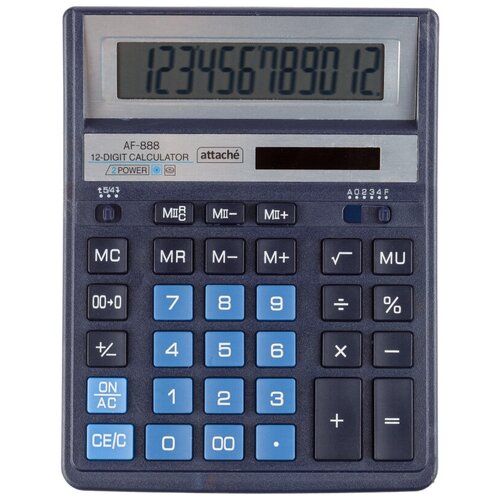 Калькулятор настоль. полн. Attache AF-888,12р, дв. пит,204x158мм, темно-синий