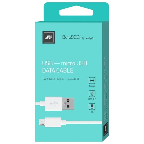 Дата-кабель USB - micro USB, 2А, 1м, белый , BoraSCO (VSP)