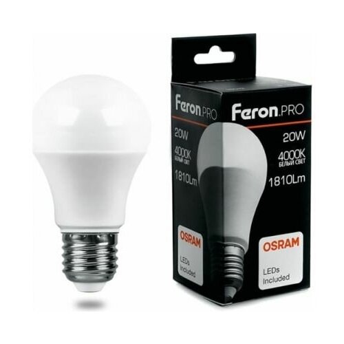 Лампа светодиодная LED 20вт Е27 белый Feron.PRO | код 38042 | FERON (9шт. в упак.)
