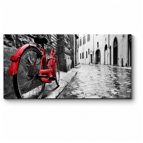 Модульная картина Красный велосипед на мощенной улице 60x30