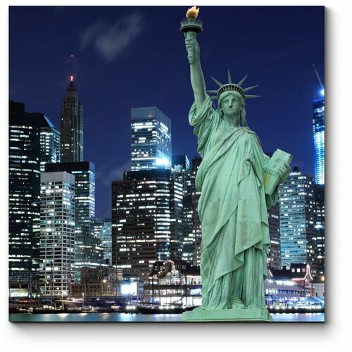 Модульная картина Статуя свободы в свете огней Манхэттена, Нью-йорк 30x30