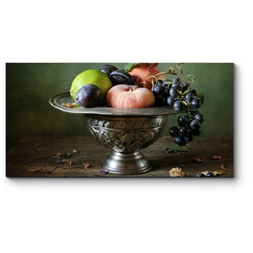 Модульная картина Спелые фрукты в изящной серебряной вазе 140x70