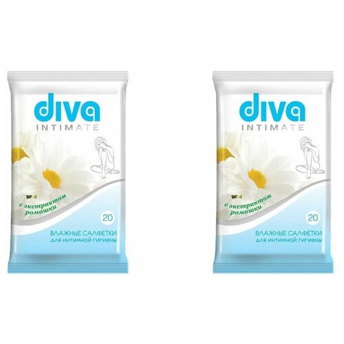 Салфетки влажные Diva для интимной гигиены, с экстрактом ромашки, 2 упаковки по 20 шт /