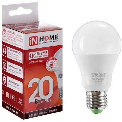 Лампа светодиодная IN HOME LED-A60-VC, Е27, 20 Вт, 230 В, 6500 К, 1800 Лм
