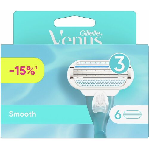 Сменные кассеты для бритья Venus Smooth с 3-мя лезвиями, 6 штук