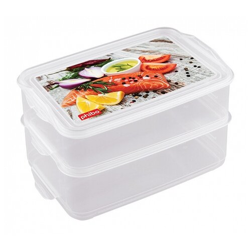 Phibo Комплект контейнеров Food System для продуктов с декором 2 шт. 1л+1.6л, прозрачный с рисунком