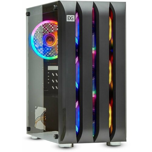 Корпус Minitower ExeGate Mistery R3 (mATX, без БП, 2*USB+1*USB3.0, аудио, черный, 4 вент. 12см с RGB подсветкой, боковая панель - закаленное стекло) EX294383RUS