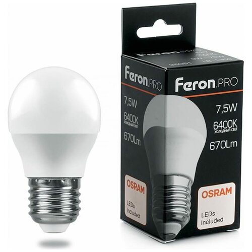 Светодиодная лампа Feron.PRO Лампа светодиодная Feron. PRO LB-1407 Шарик E27 7.5W 6400K OSRAM LED 38076