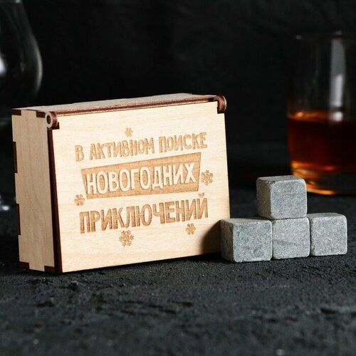 Дорого внимание Камни для виски в деревянной шкатулке «В поиске приключений», 4 шт
