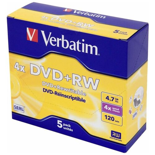 Диск DVD+RW Verbatim 4.7Gb 4x Jewel case (5шт) (43229)