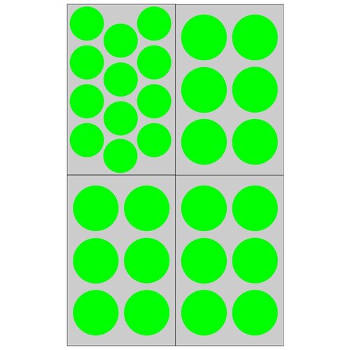 Наклейки Круг зеленая 62 шт(3см - 24 шт, 4см - 18 шт, 5см - 20 шт)