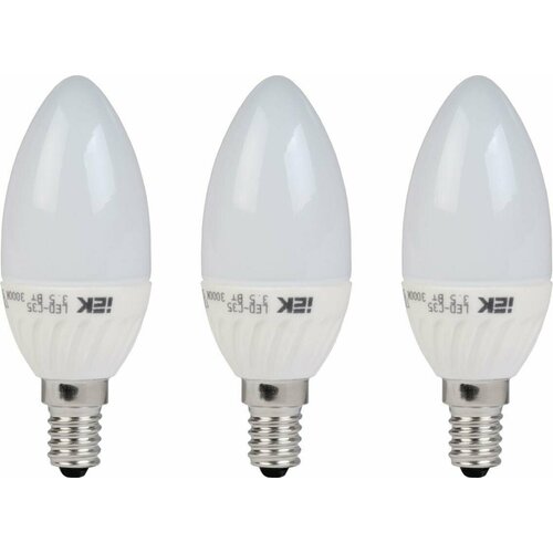Светодиодная лампа IEK ECO 7W эквивалент 60W 3000K 630Лм E14 свеча (комплект из 3 шт)