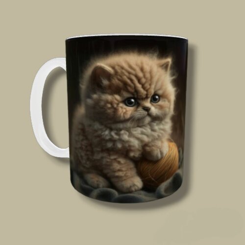 Кружка для чая с принтом котенка, арт "Котенок пушистик " 330мл