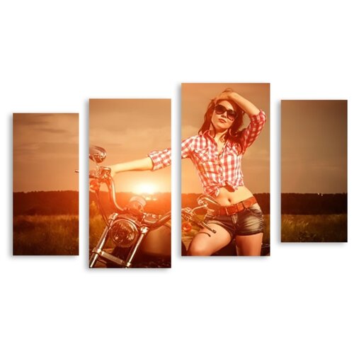 Модульная картина на холсте "Девушка на мотоцикле" 150x91 см