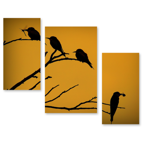 Модульная картина на холсте "Птички на веточках" 90x75 см