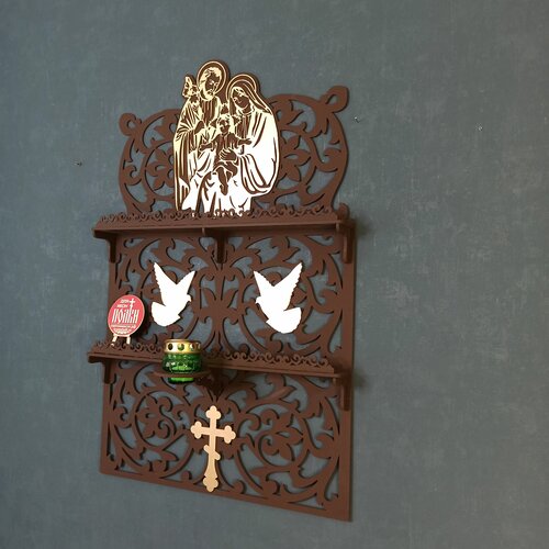 Полка для икон, Иконостас в дом, божница модель 41 цвет темно-коричневый