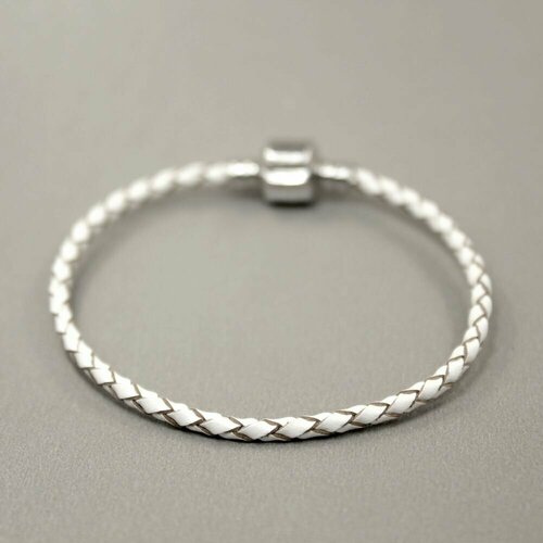Браслет-цепочка Handinsilver ( Посеребриручку ) Кожаная основа для браслета с шармами, стекло, муранское стекло, стразы, 1 шт., размер 21 см, белый