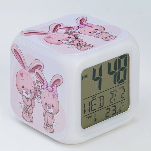 MARU Часы электронные настольные "Зайка", подсветка, будильник, термометр, календарь, 8 х 8 см