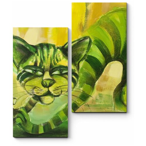 Модульная картина Зеленый полосатый кот 70x88