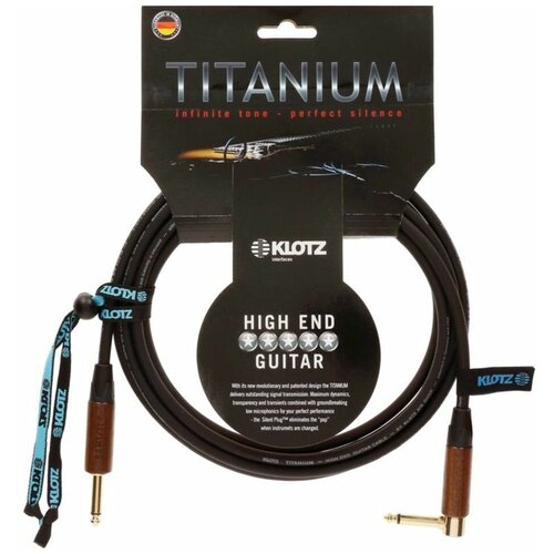 Klotz TIW0450PR высококачественный кабель для гитары, разъем прямой/угловой, дерево/позолота, 4,5м