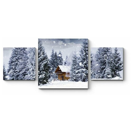 Модульная картина Сказочный дом в зимнем лесу 140x60