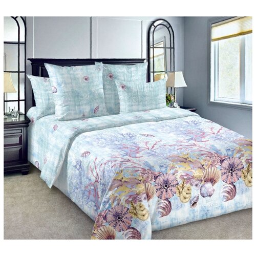 Комплект постельного белья "Коралловый риф 1", 1,5 спальный, перкаль (цвет: голубой)