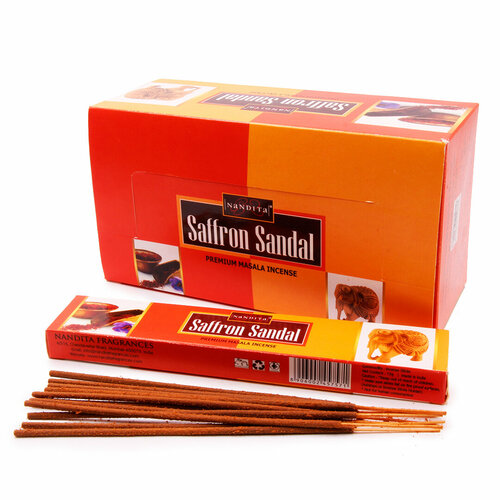 SAFFRON SANDAL Premium Masala Incense, Nandita (шафран сандал премиум благовония палочки, Нандита), 15 г.