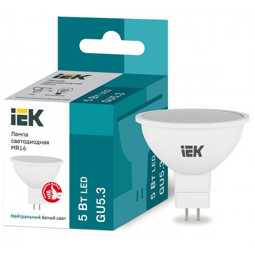 (10 шт.) Светодиодная лампочка IEK MR16 5Вт 230В 4000К GU5.3