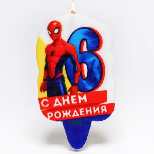 MARVEL Свеча в торт 6 "С Днем Рождения", Человек-паук