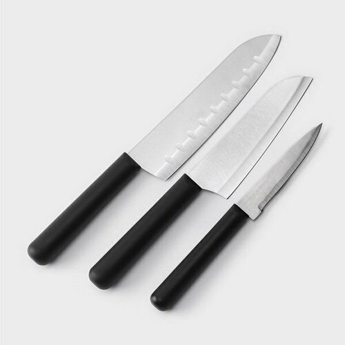 Набор кухонных ножей Fоlk, набор 3 шт, лезвие: 10 см, 13.5 см, 17 см, цвет чёрный