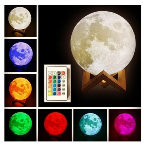 Детский светильник- ночник Лампа Луна - 3D, 18 см с пультом, белый