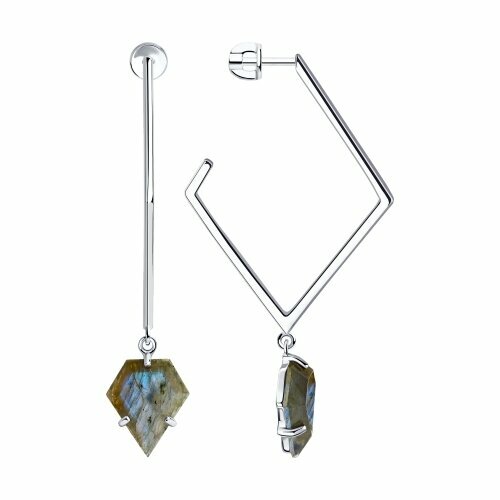 Серьги пусеты Diamant online, серебро, 925 проба, лабрадорит, длина 5.6 см.