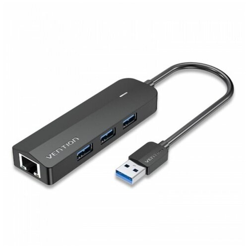 Мультифункциональный хаб OTG USB 3.0 на 3 порта + RJ45 Vention сплиттер, переходник с функцией Ethernet, шнур 15 см, арт. CHNBB