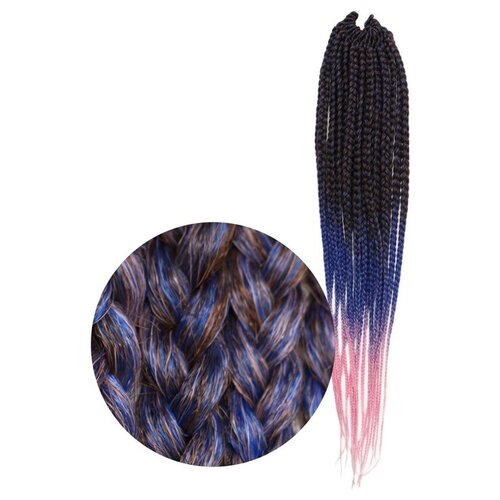 Queen Fair пряди из искусственных волос SIM-BRAIDS афрокосы трехцветные, русый/светло-розовый/голубой FR-33, размер 58-60 см