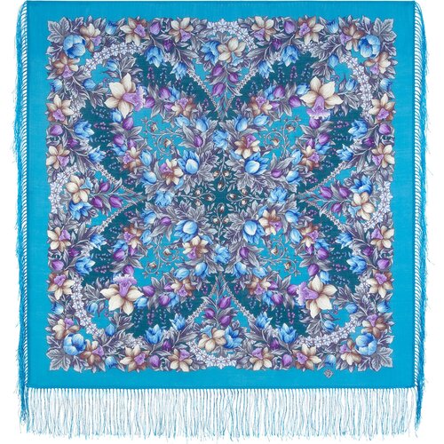 Платок Павловопосадская платочная мануфактура,89х89 см, фиолетовый, серый