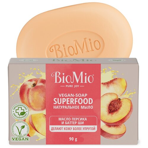 BioMio Мыло кусковое натуральное Superfood Персик и масло ши персик, 90 г