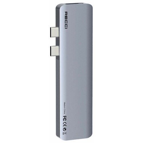 Хаб Recci RH08 7in2 2xType-C to USB3.0, USB2.0, HDMI, PD 100 Вт, Type-C, SD+TF, серый