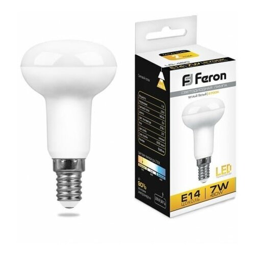 Лампа светодиодная LED зеркальная 7вт Е14 R50 теплый (LB-450) | код 25513 | FERON ( 1шт. )