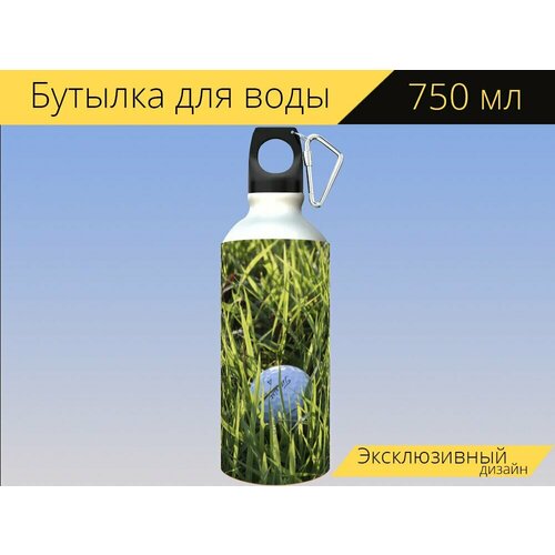 Бутылка фляга для воды "Гольф, зеленый, поле" 750 мл. с карабином и принтом