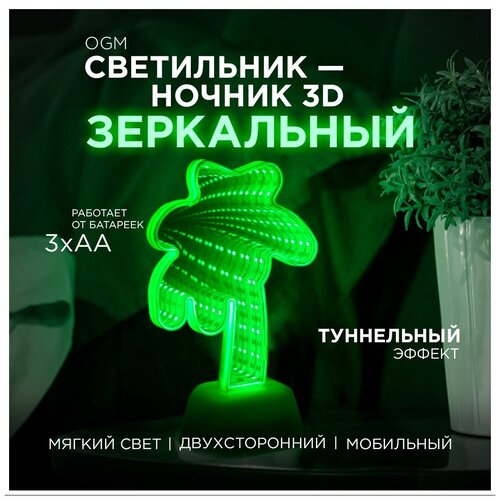 Зеркальный светодиодный 3D ночник для детей / Двухсторонняя декоративная ночная лампа с ярким цветом свечения