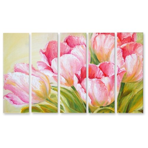 Модульная картина на холсте "Нежно-розовые тюльпаны" 90x55 см
