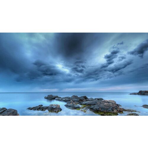 Картина на холсте 60x110 LinxOne "Швеция голубое пляж море камни" интерьерная для дома / на стену / на кухню / с подрамником