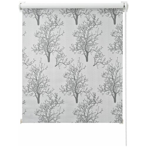 Рулонная штора ПраймДекор "Деревья", blackout, серебристо-серый, 80х170