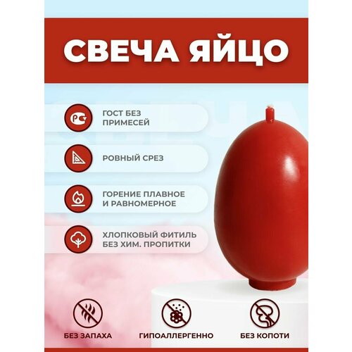 Свеча "Яйцо", красная ГОСТ 48 гр. 6.5х4.1 см. 1 шт.