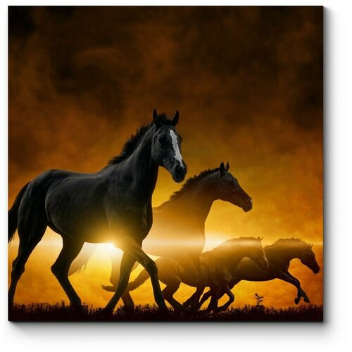 Модульная картина Бегущие лошади на фоне закатных облаков 20x20