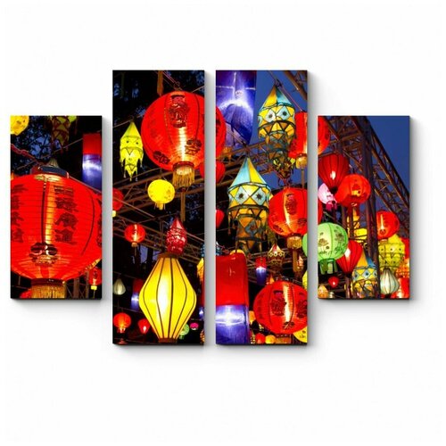 Модульная картина Волшебный свет китайских фонариков, Гонконг 130x98