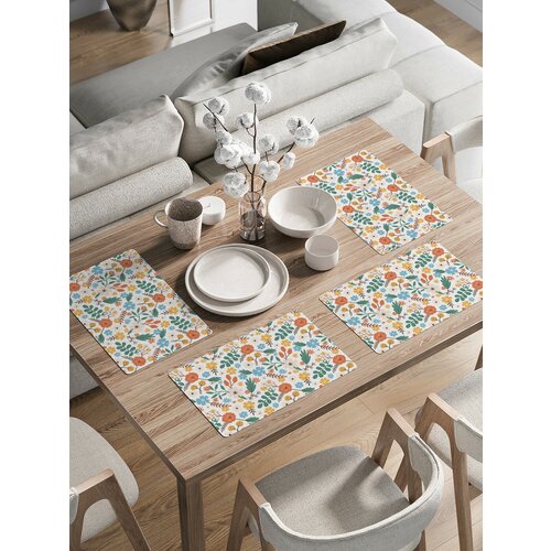 Набор прямоугольных тканевых салфеток на стол для сервировки JoyArty "Луг цветов" плейсмат, 30x46 см, 4шт.