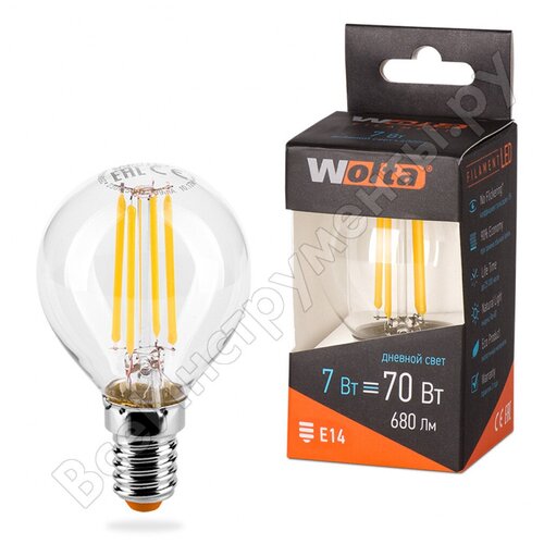 Лампа LED WOLTA FILAMENT G45 7Вт 730лм E14 4000K 1/10/50