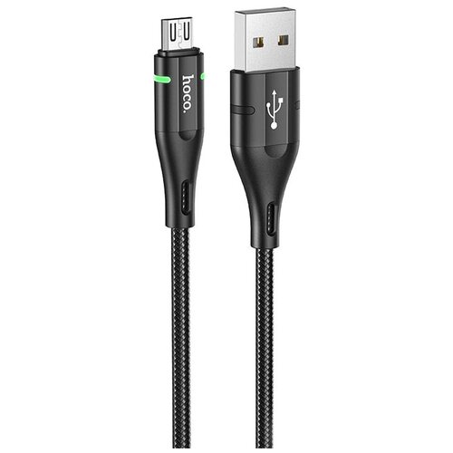 Кабель USB HOCO U93 Shadow, USB - MicroUSB, 2.4А, 1.2 м, черный, с индикатором