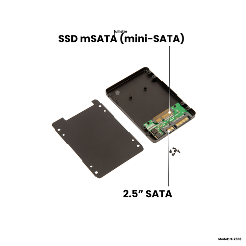 Адаптер-переходник для установки диска SSD mSATA в черный металлический корпус 2.5" SATA 3 / NFHK N-2508
